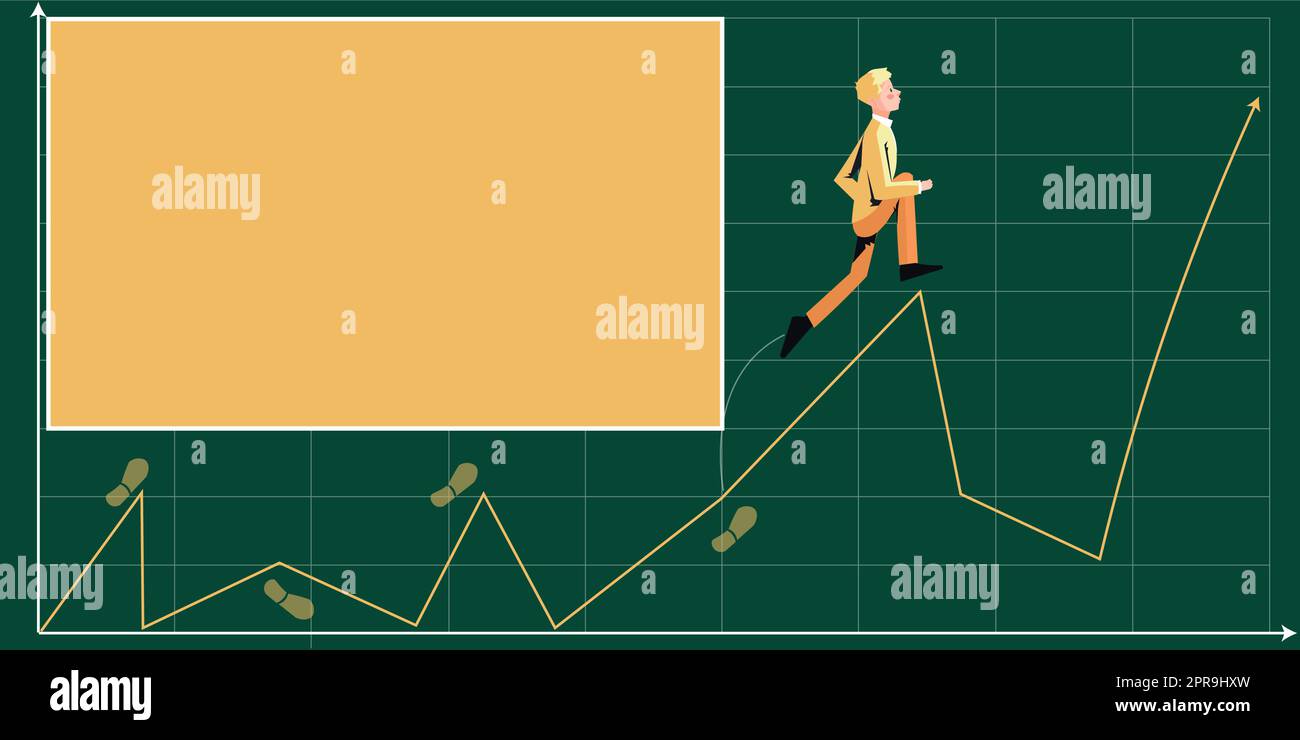 Businessman in suit climbing upwards growth chart representing project ...