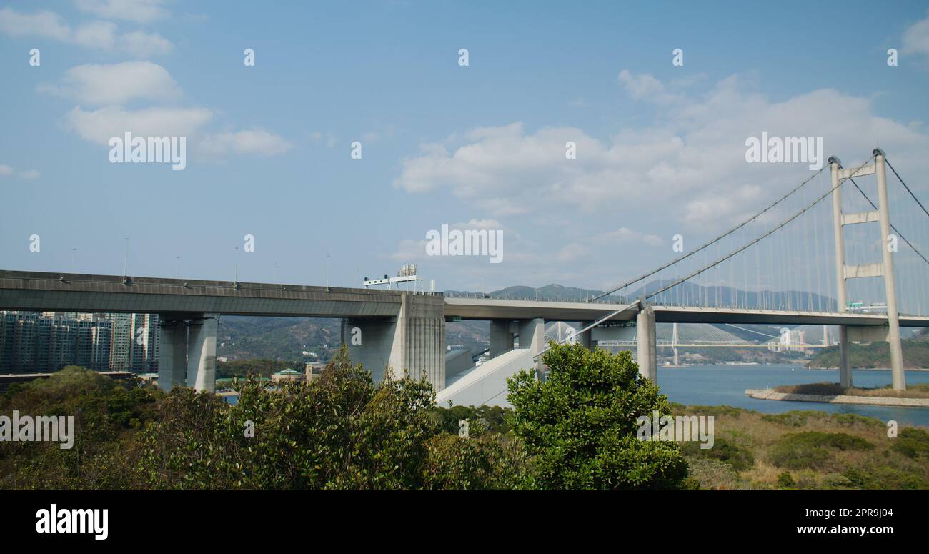 Tsing Ma Suspension bridge in Hong Kong city Stock Photo - Alamy