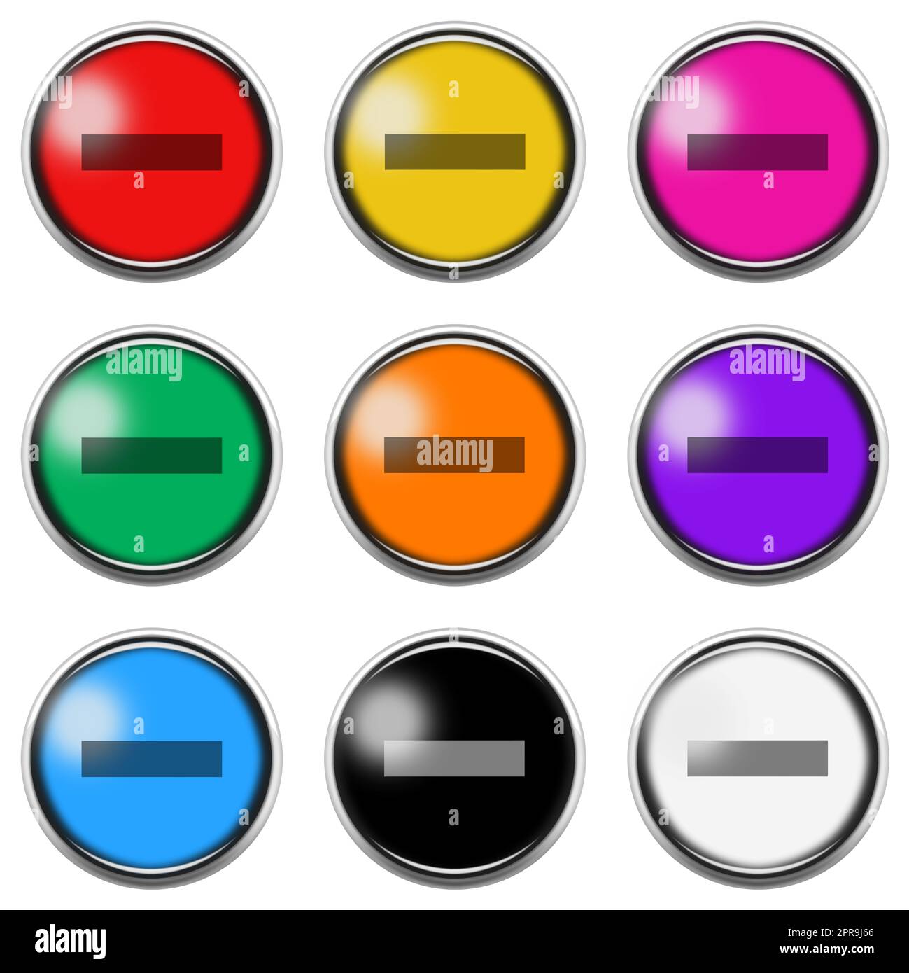 A minus sign button icon set isolated on white with clipping path 3d ...