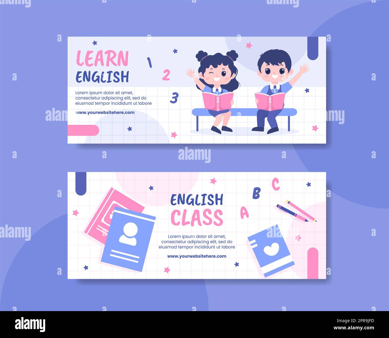 English Class Horizontal Banner Template Hand Drawn Cartoon Flat ...