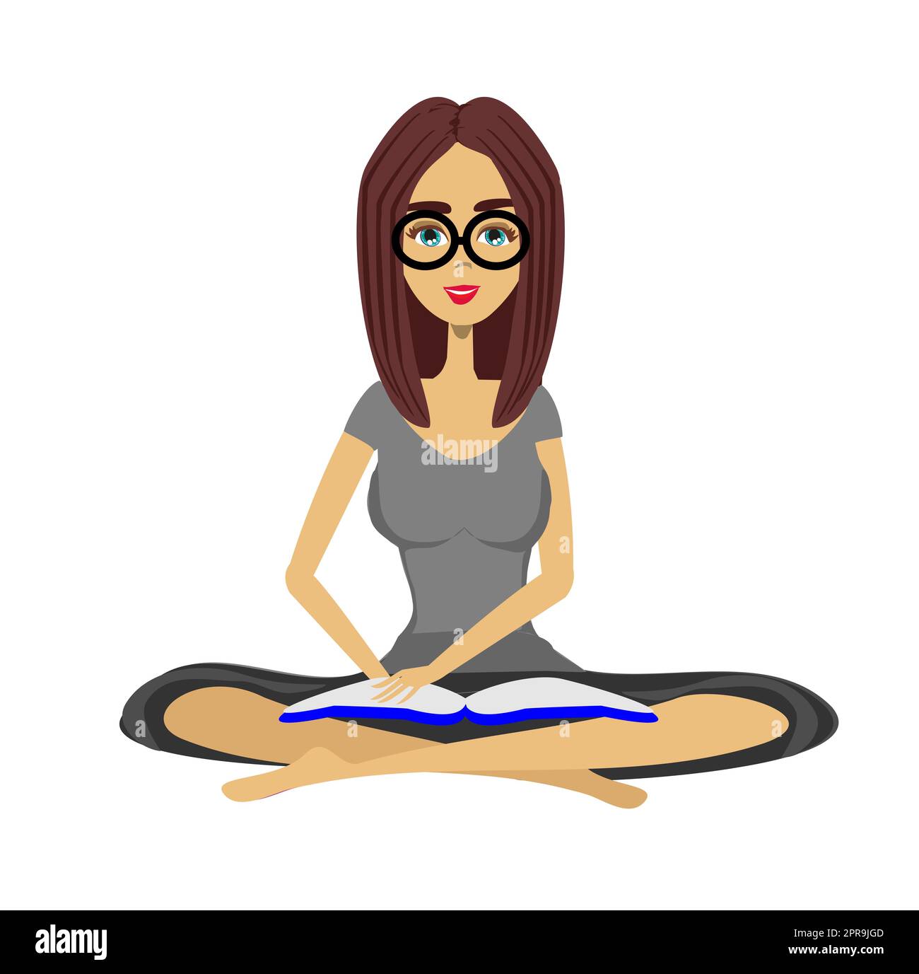 Girl Reading Book While Sitting In Pose Of Lotus Stock Photo - Alamy