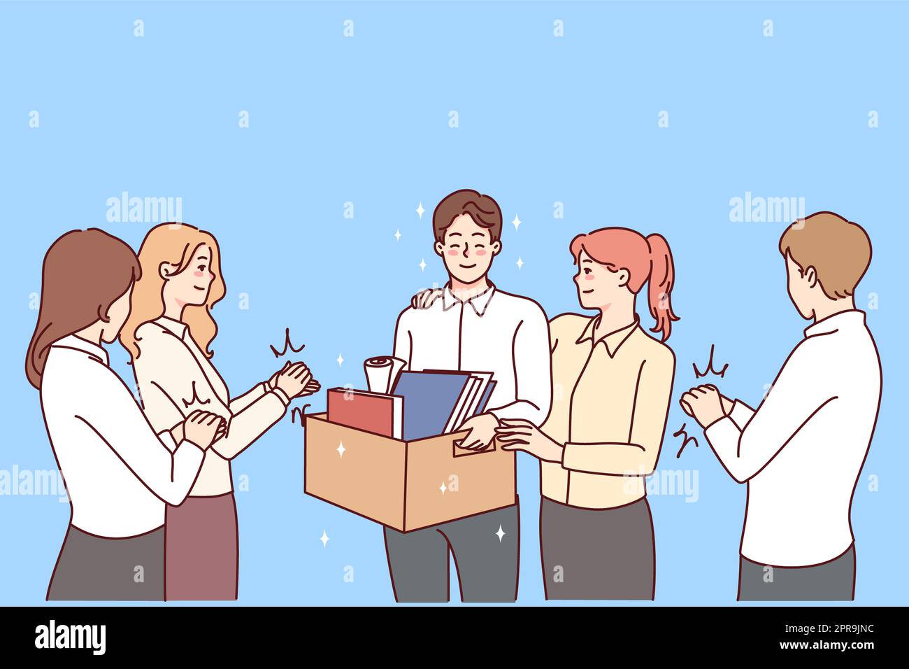 Happy employee welcome newcomer at workplace. Smiling businesspeople ...