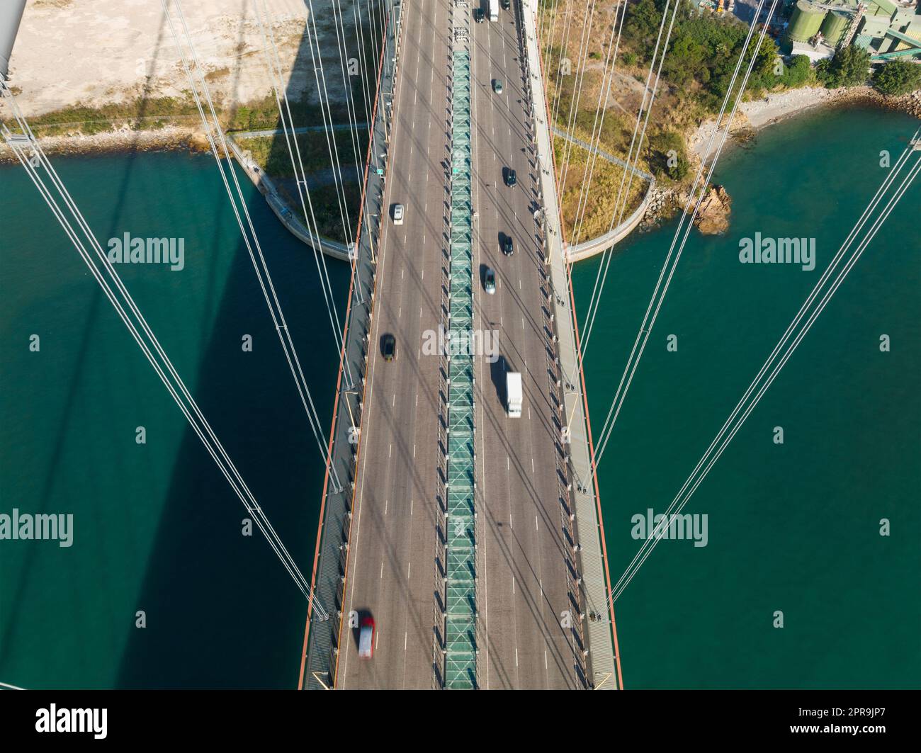 Top down view of Hong Kong Tsing Ma Bridge Stock Photo - Alamy