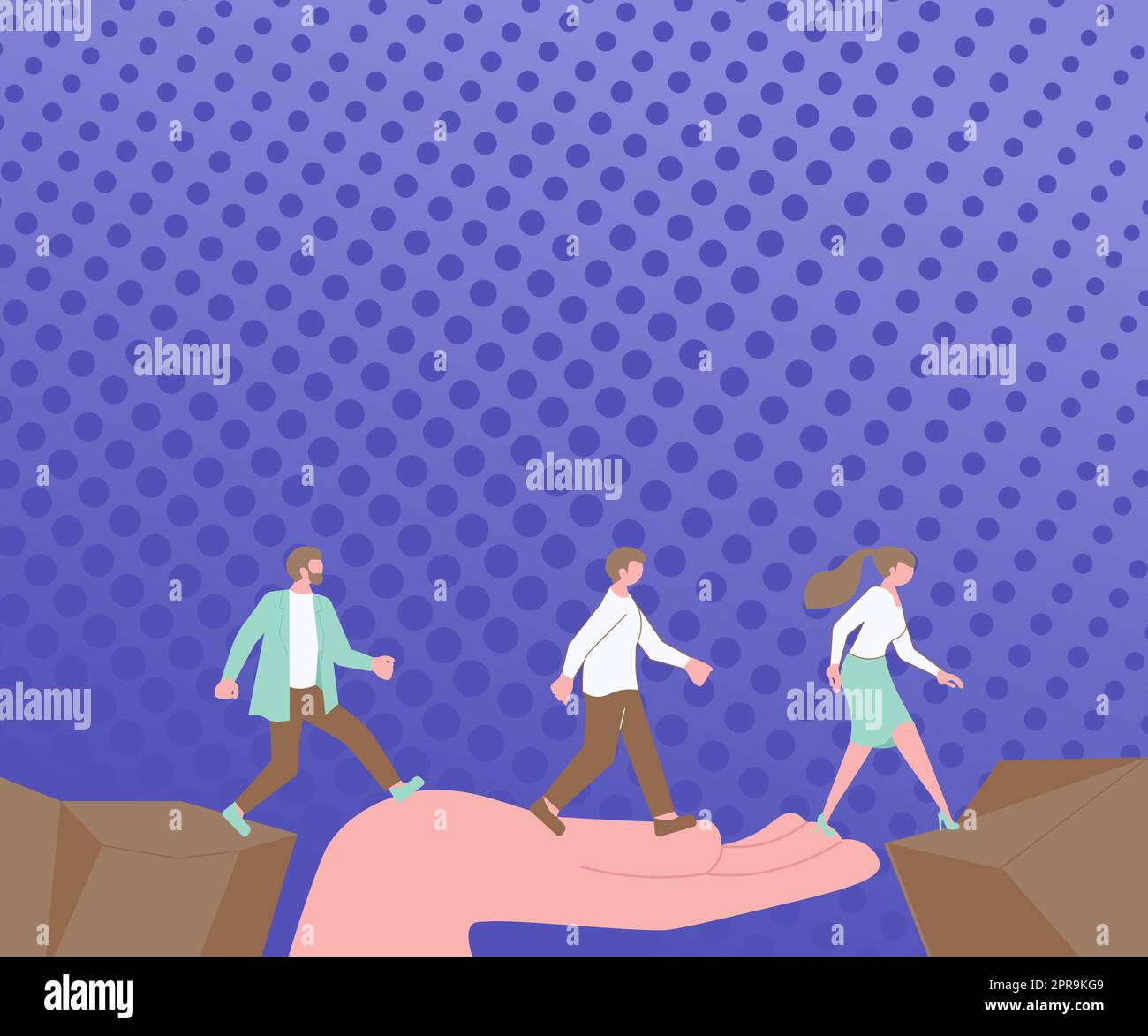 Colleagues Crossing Obstacles On Hand Bridge Presenting Teamwork ...