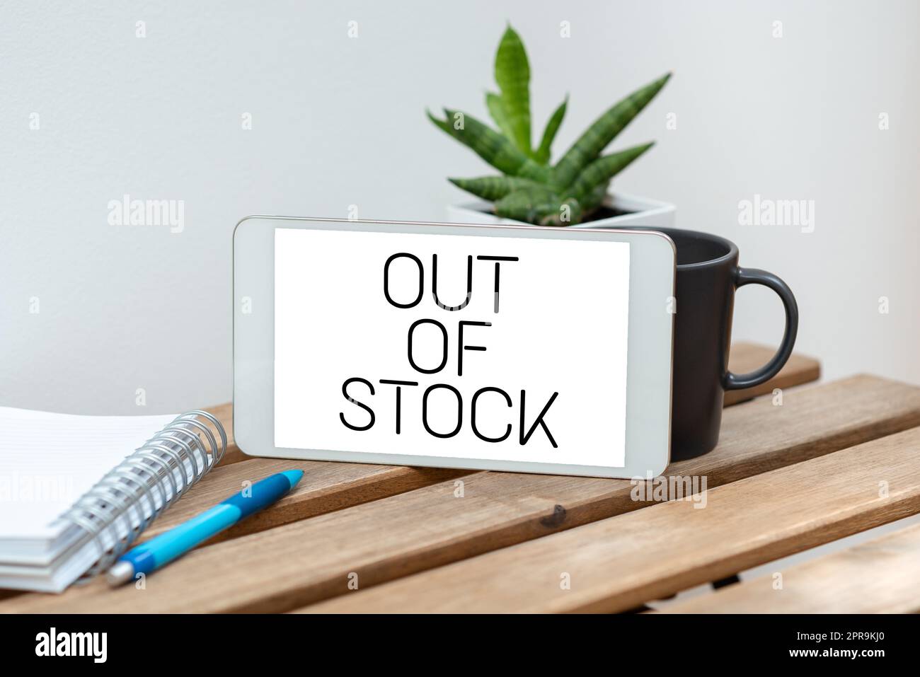 Writing displaying text Out Of Stock. Word for Not available anymore ...