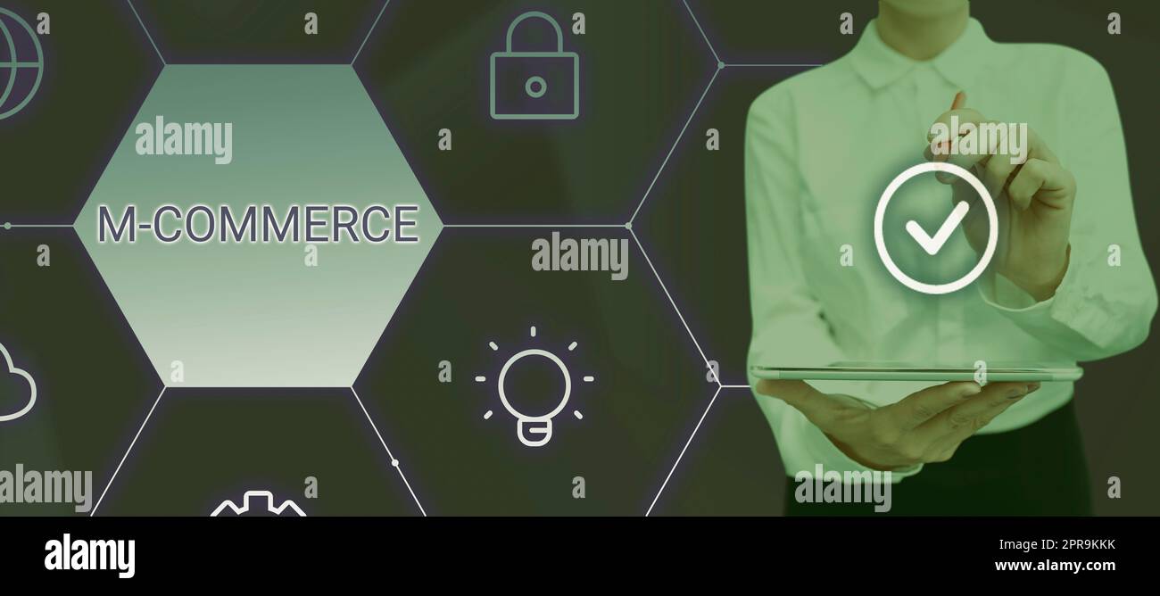 Conceptual display M Commerce. Concept meaning commercial transactions ...