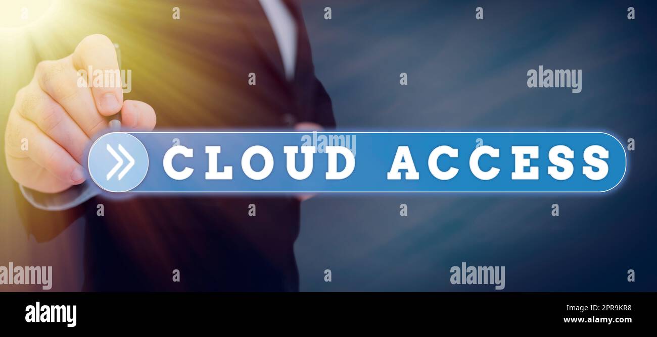 Text showing inspiration Cloud Access. Word Written on Software tool between the organization ...
