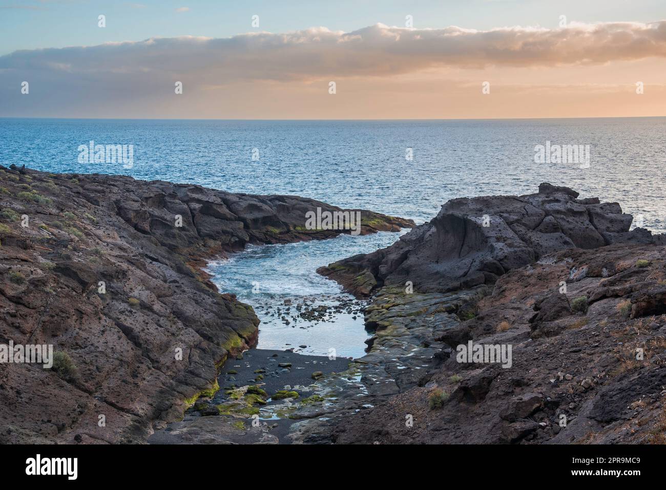 View to Atlantic ocean and rocks in Playa Paraiso, Adeje, Tenerife ...