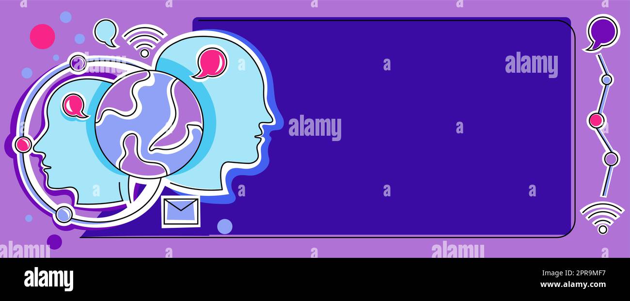 Multiple Heads Conttected Showing World Globe New Technology Ideas ...