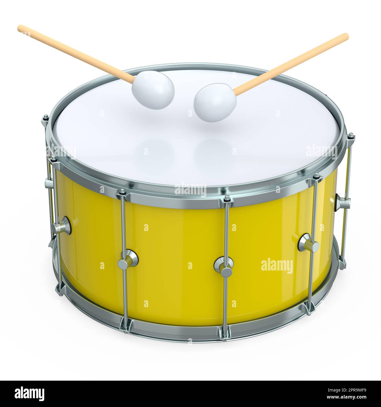 Realistic drum and wooden drum sticks on white background. 3d render ...
