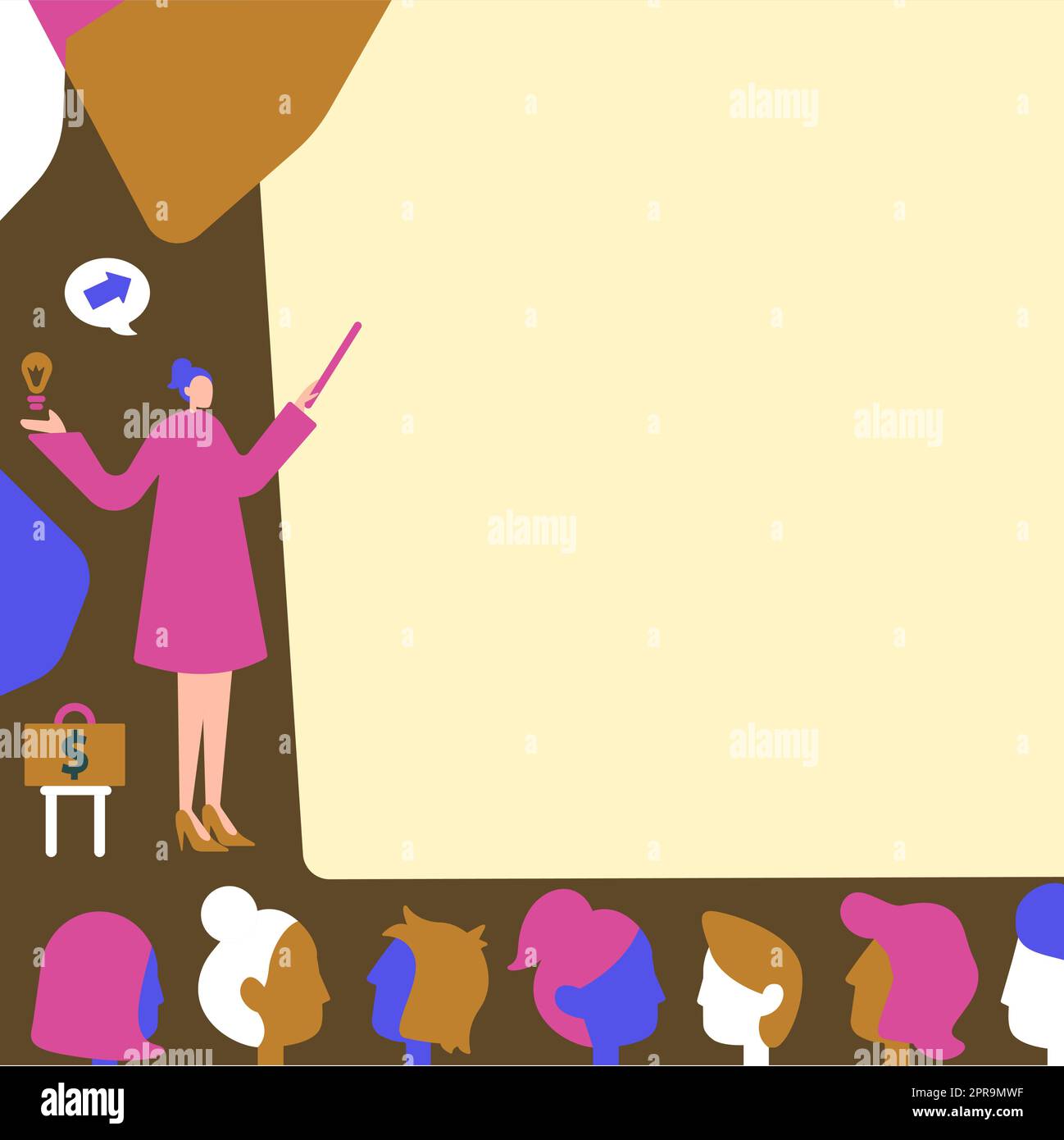 Lady Holding A Presentation Pointing Backdrop Presenting Newest ...