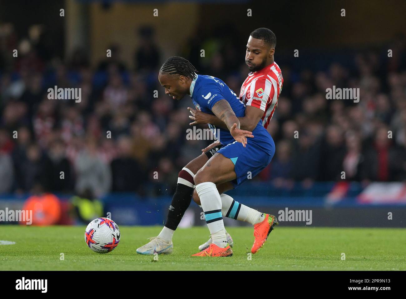 London, UK. 26th Apr, 2023. Raheem Sterling of Chelsea and Rico Henry ...