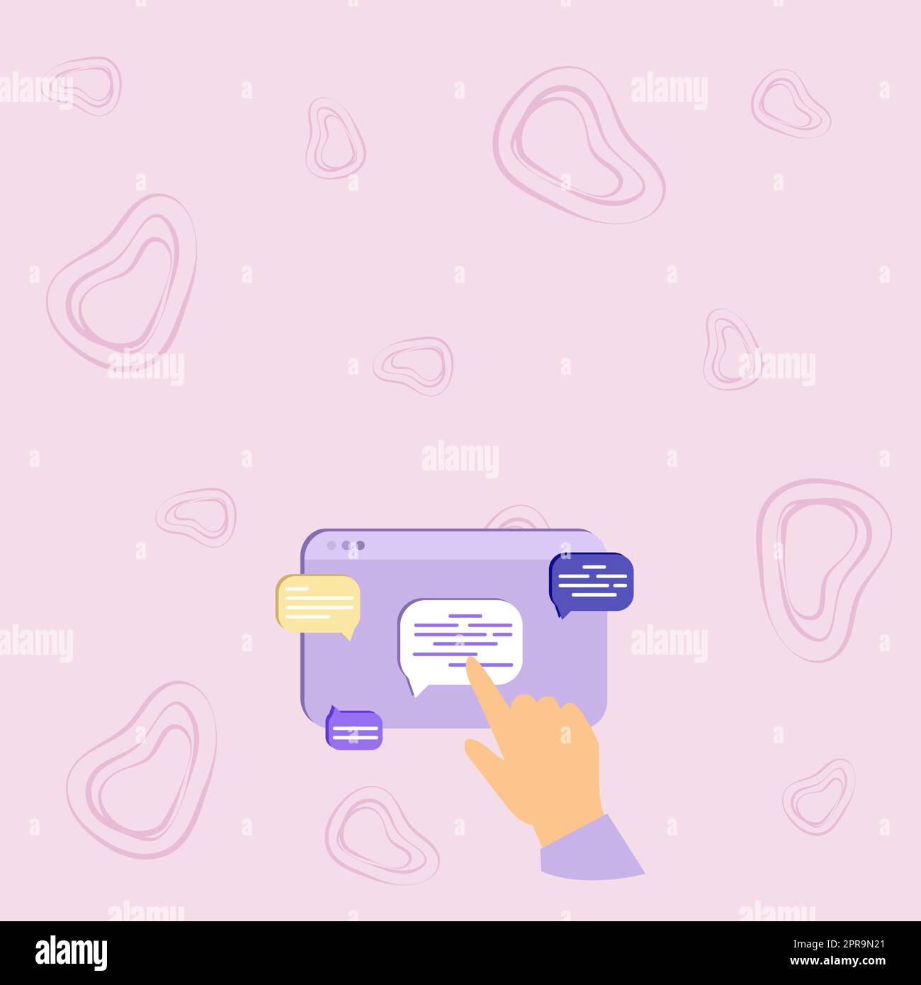 Hand Showing Graph Growth Pointing Web Browser Screen With Chat Bubbles ...
