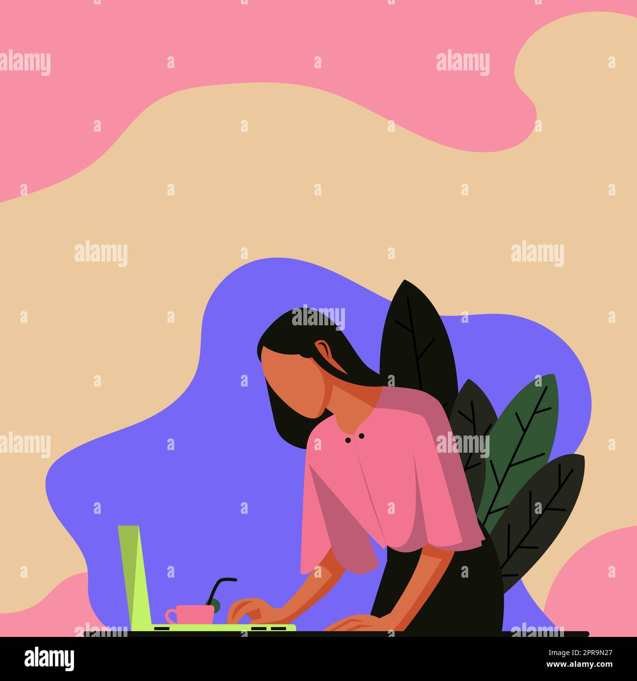 Businesswoman Standing Drawing Using Laptop Placed On Top Of Table ...