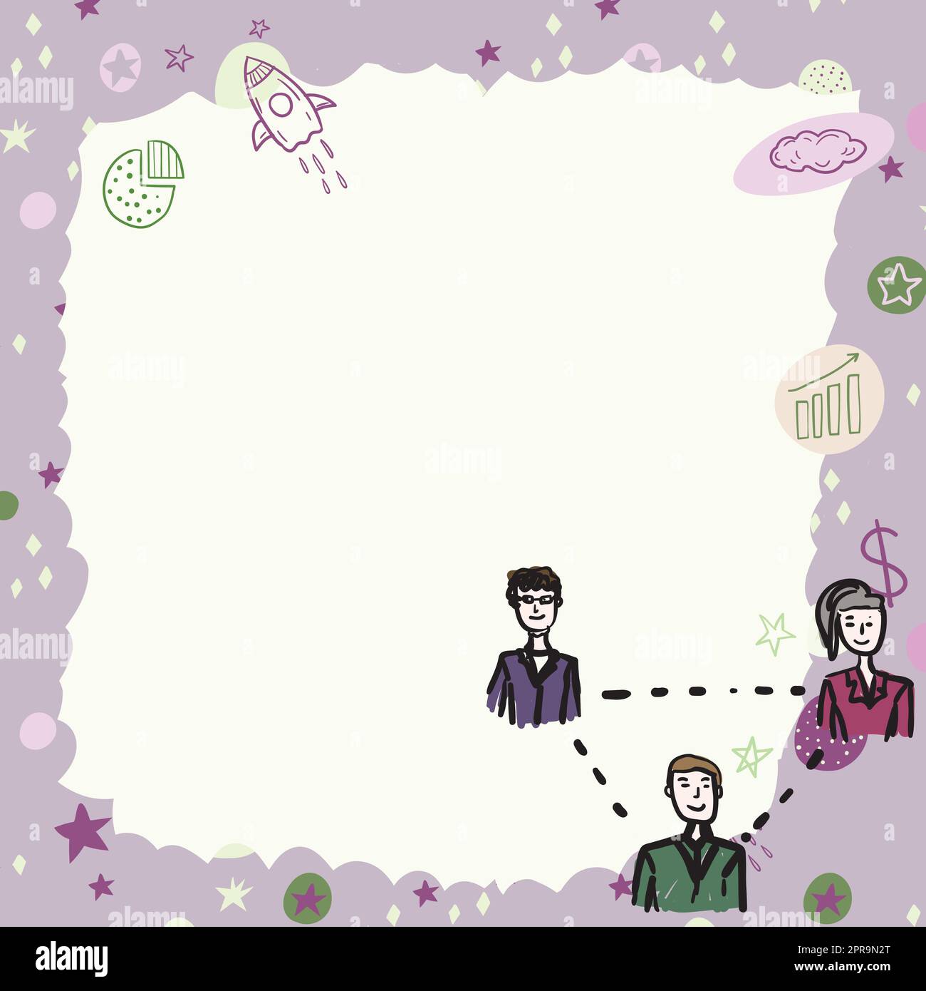 Blank frame decorated with colorful stars and business financial ...