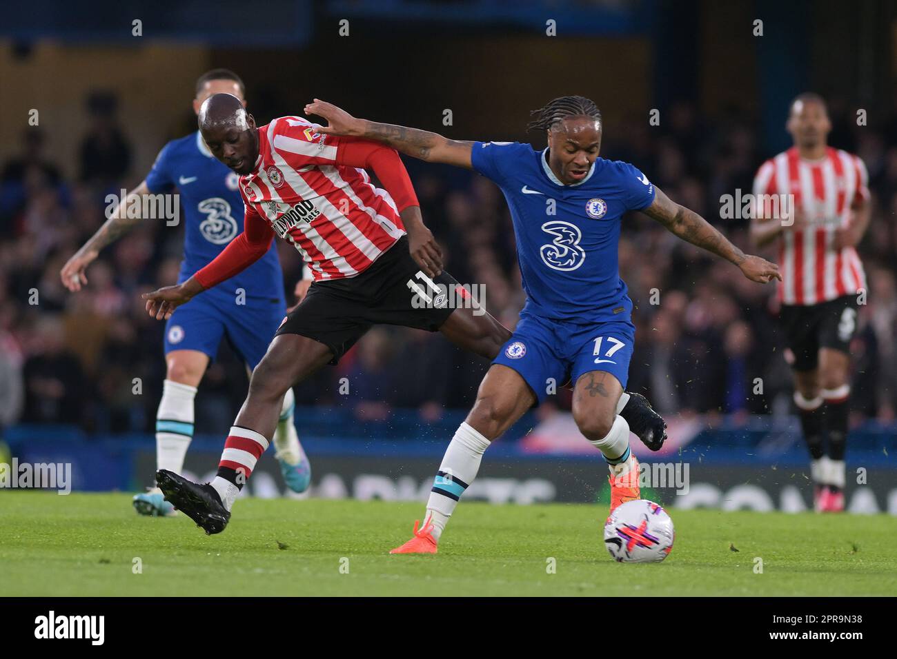 London, UK. 26th Apr, 2023. Raheem Sterling of Chelsea clashes with ...
