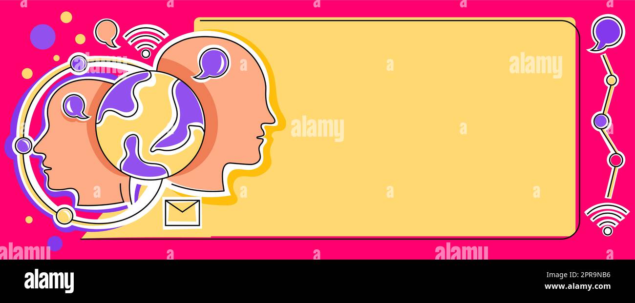 Multiple Heads Conttected Showing World Globe New Technology Ideas ...