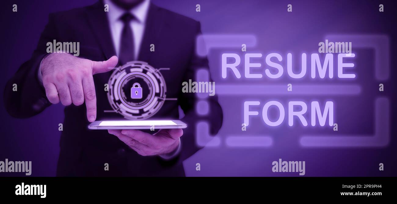 Text sign showing Resume Form. Word for describe the layout elements ...