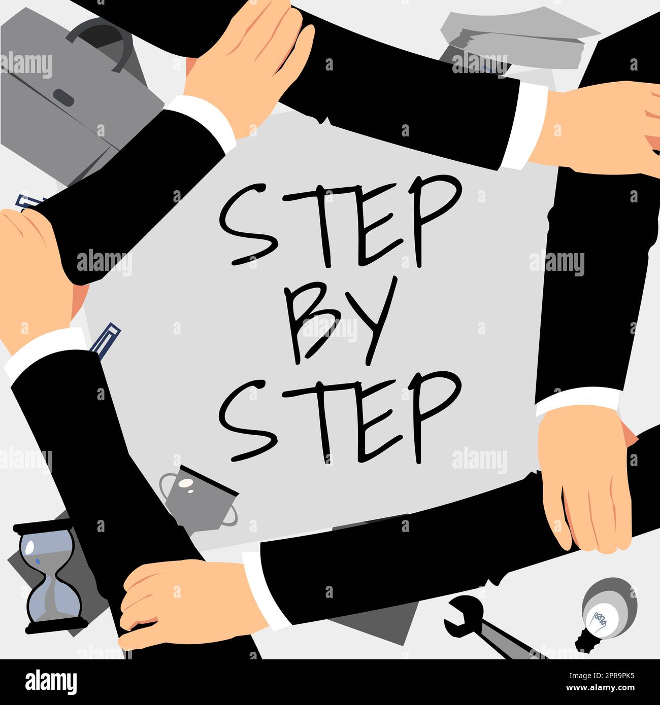 Sign displaying Step By Step, Word Written on Slow progress Road to ...