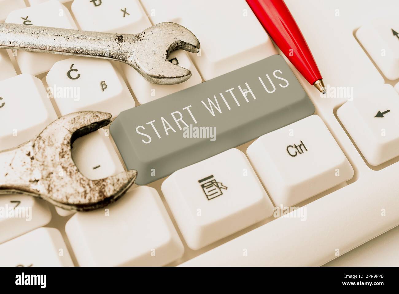 Text showing inspiration Start With Us. Business showcase Get started ...