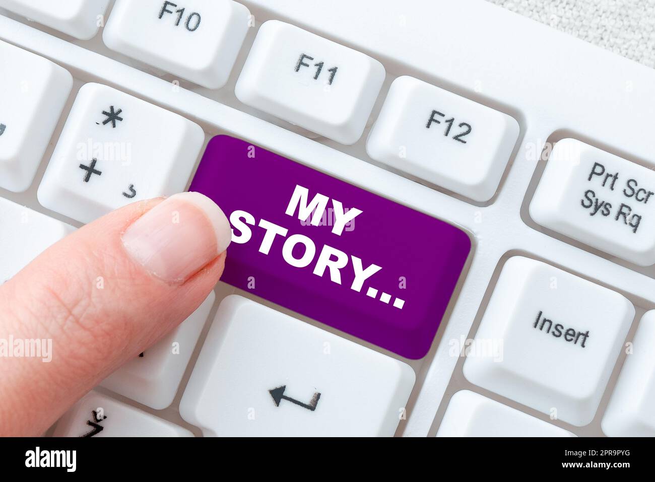 Text caption presenting My Story.... Conceptual photo telling someone ...