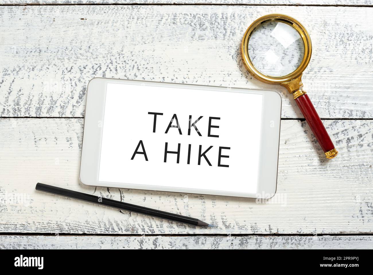 Text caption presenting Take A Hike. Word for Go on an adventure ...