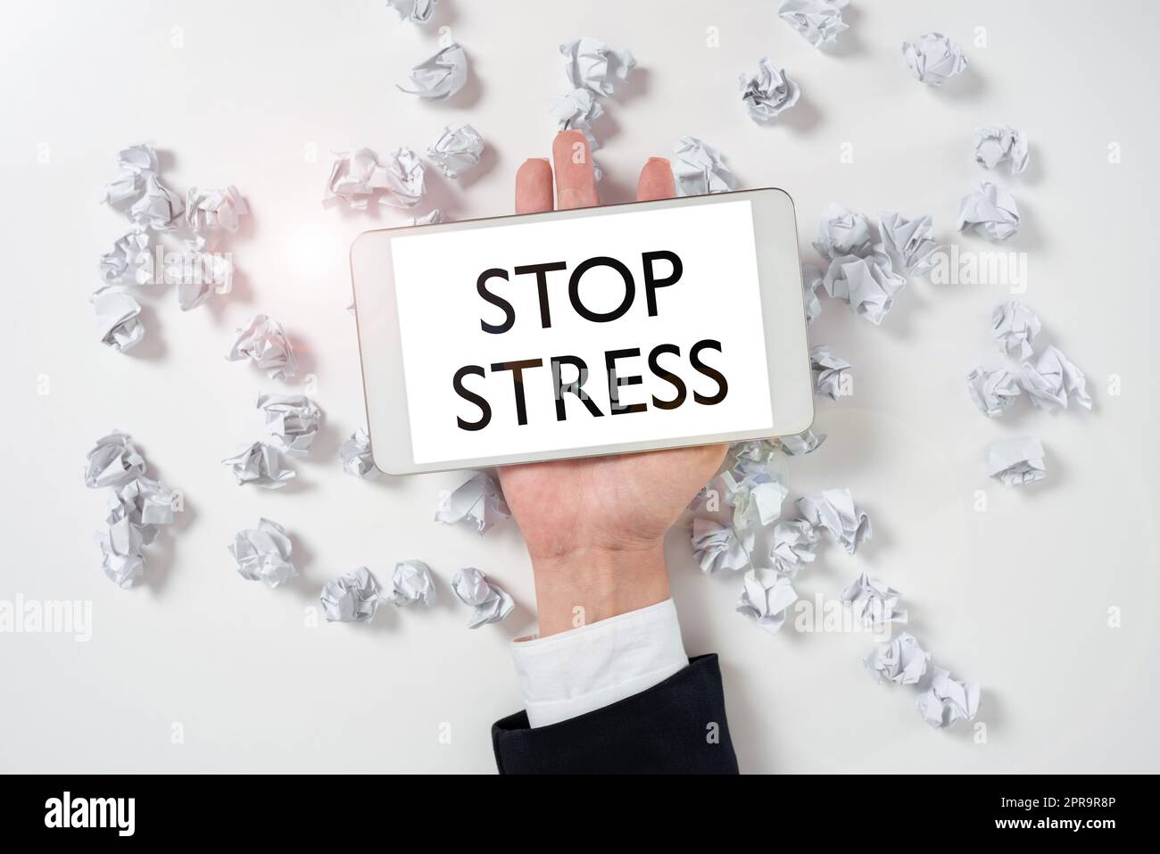 Text sign showing Stop Stress. Concept meaning Seek help Take medicines ...