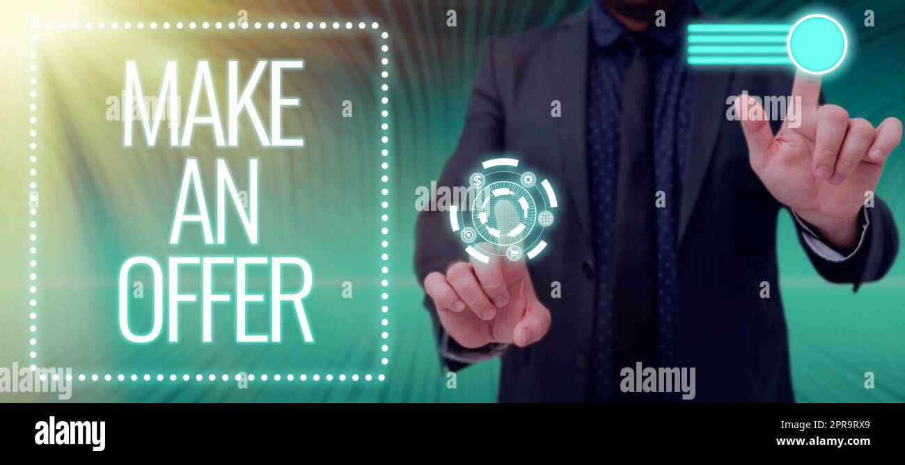 Conceptual caption Make An Offer. Business concept Proposal Bring up ...