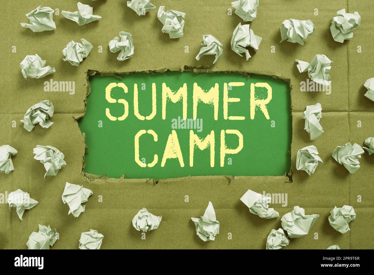 Text caption presenting Summer Camp. Concept meaning Supervised program ...