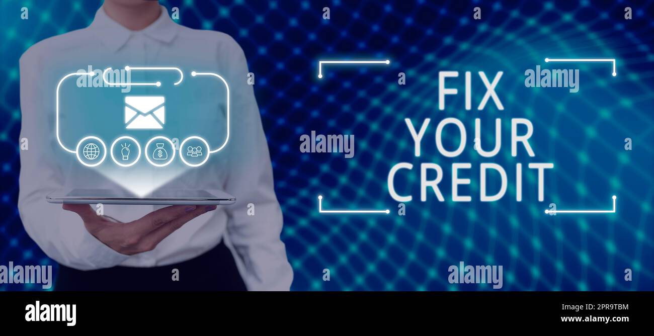 Conceptual caption Fix Your Credit. Internet Concept Keep balances low ...