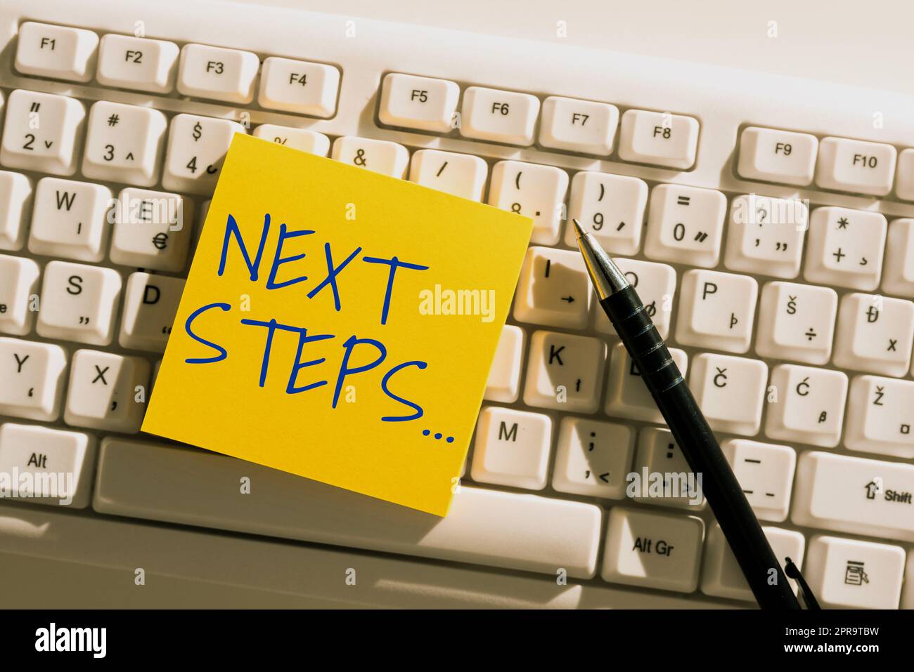 Text caption presenting Next Steps . Word Written on numper of process ...