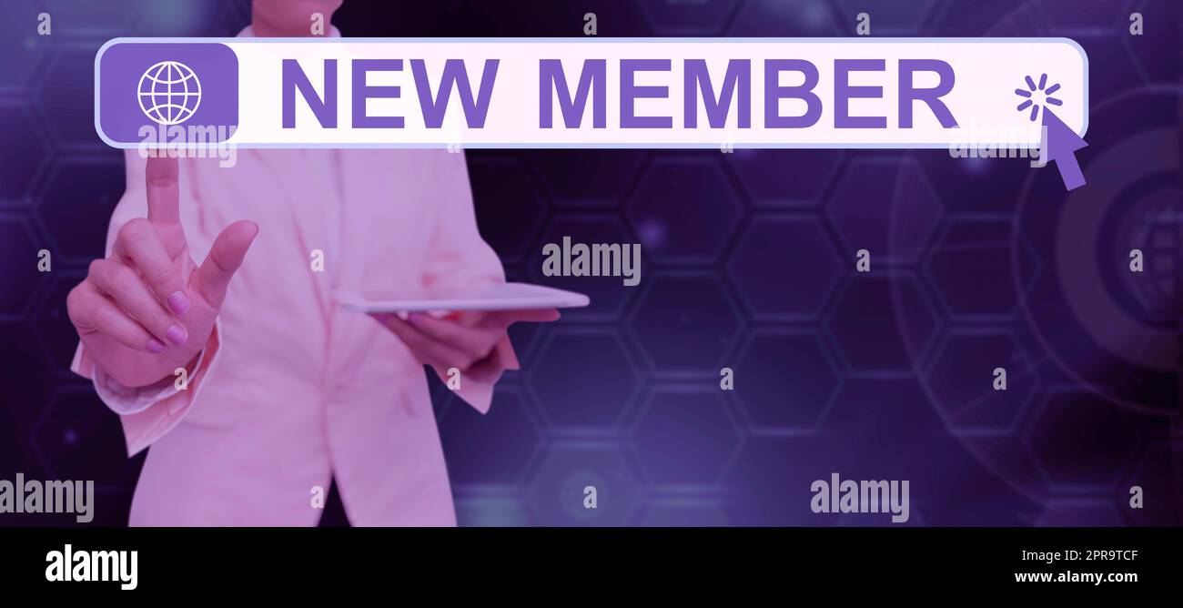 Hand writing sign New Member. Business idea recruiting employee to ...