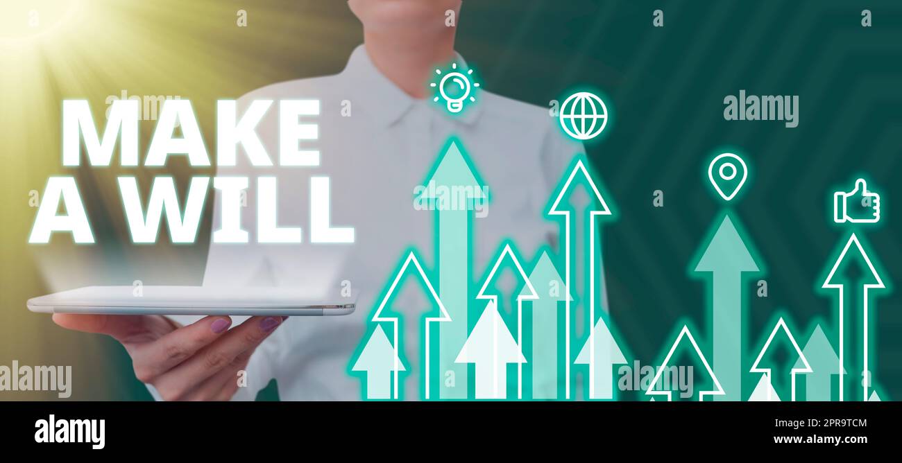 Text caption presenting Make A Will. Word for Prepare a legal document ...