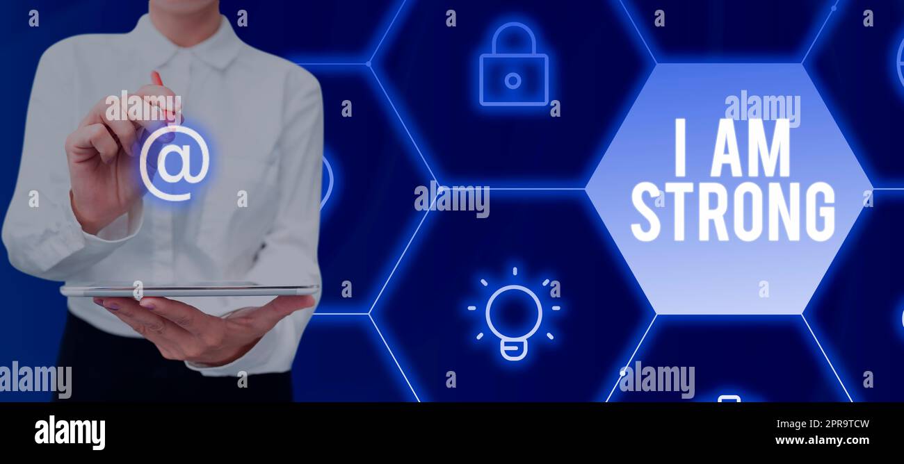 Hand writing sign I Am Strong. Concept meaning Have great strength ...