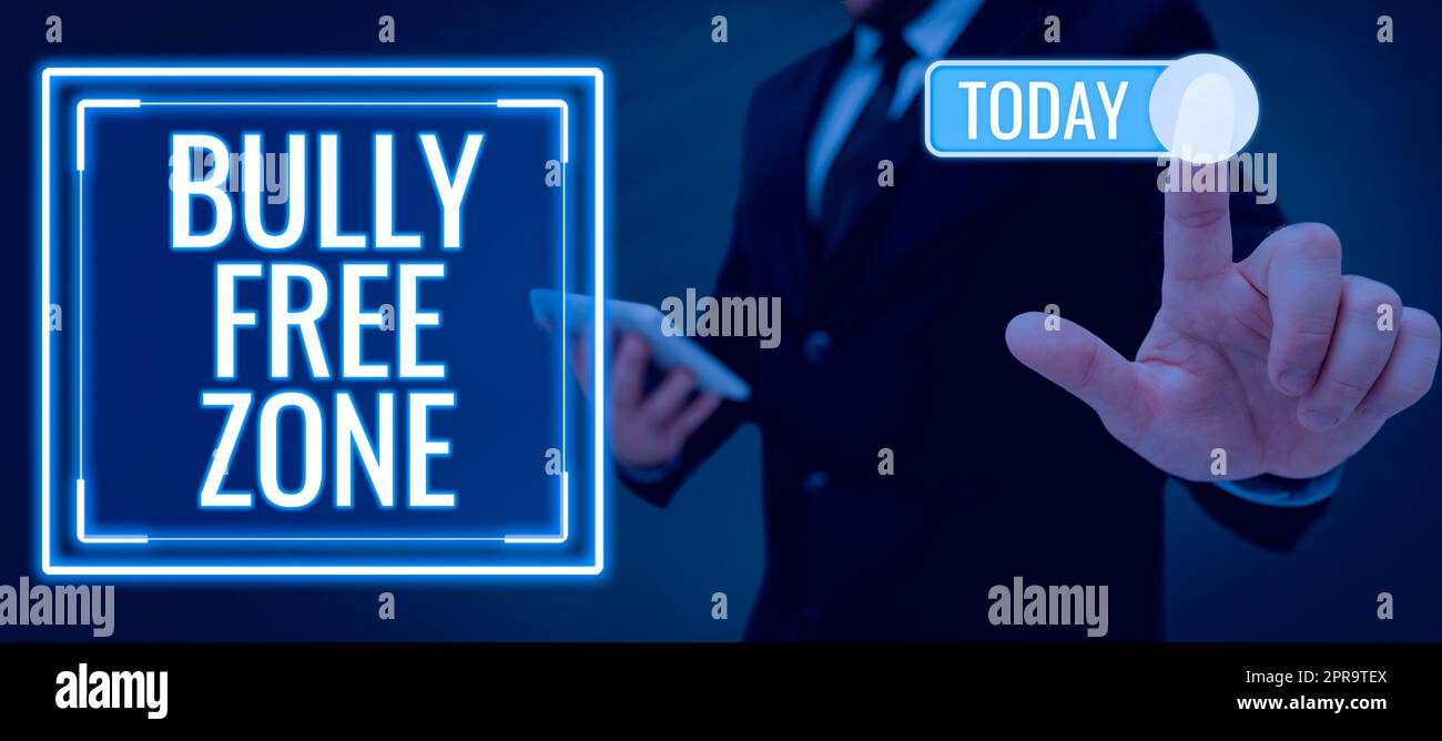 Hand writing sign Bully Free Zone. Word for Be respectful to other ...