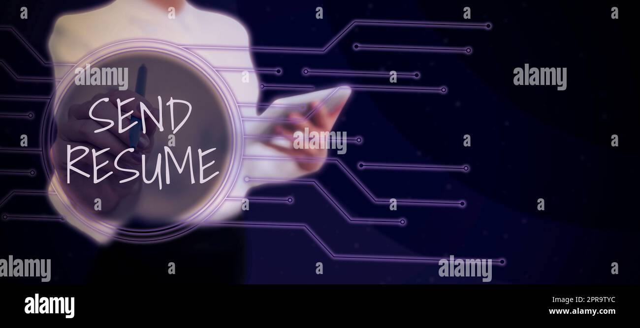 Text caption presenting Send Resume. Business showcase brief account ...