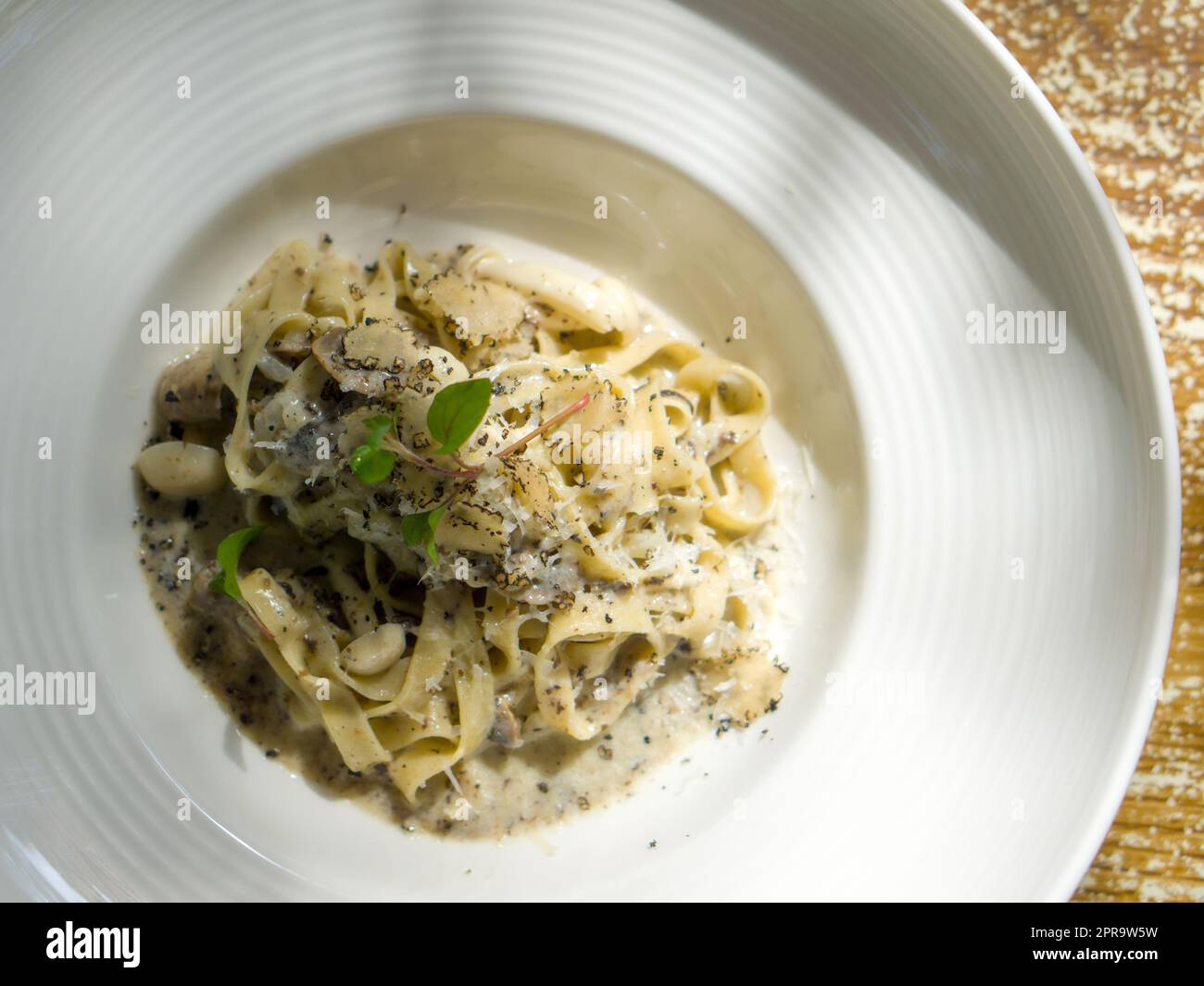 Tagliatelle Pasta with butter creamy white truffle sauce. Pasta with ...