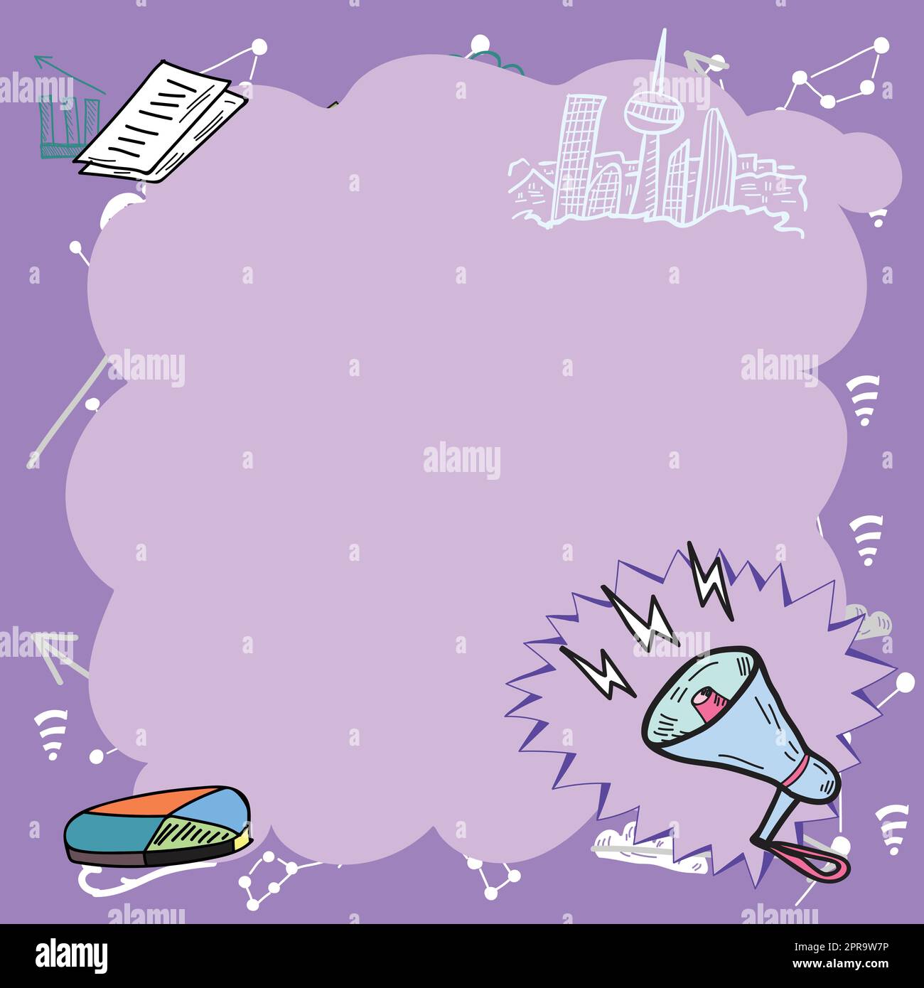 Important Messages Presented In Frame With Megaphone, Chart And Skyline ...