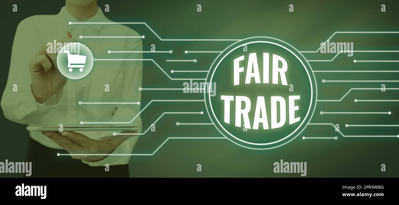 Text caption presenting Fair Trade. Business concept Small increase by ...