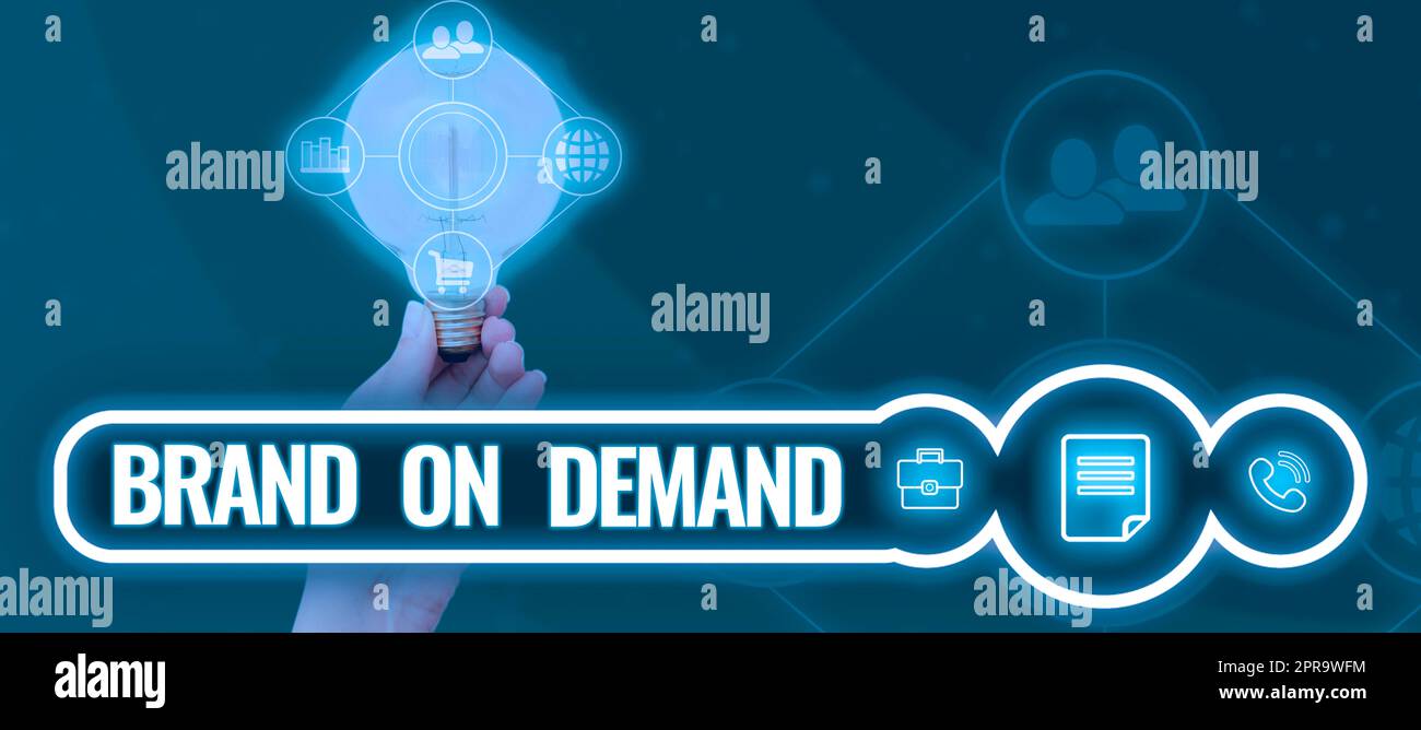 Hand writing sign Brand On Demand. Concept meaning Intelligence needed ...