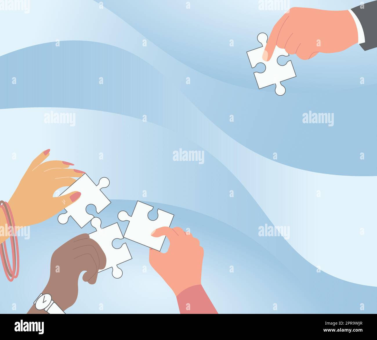 Illustration Of Hands Holding Jigsaw Puzzle Pieces Helping Each Others ...