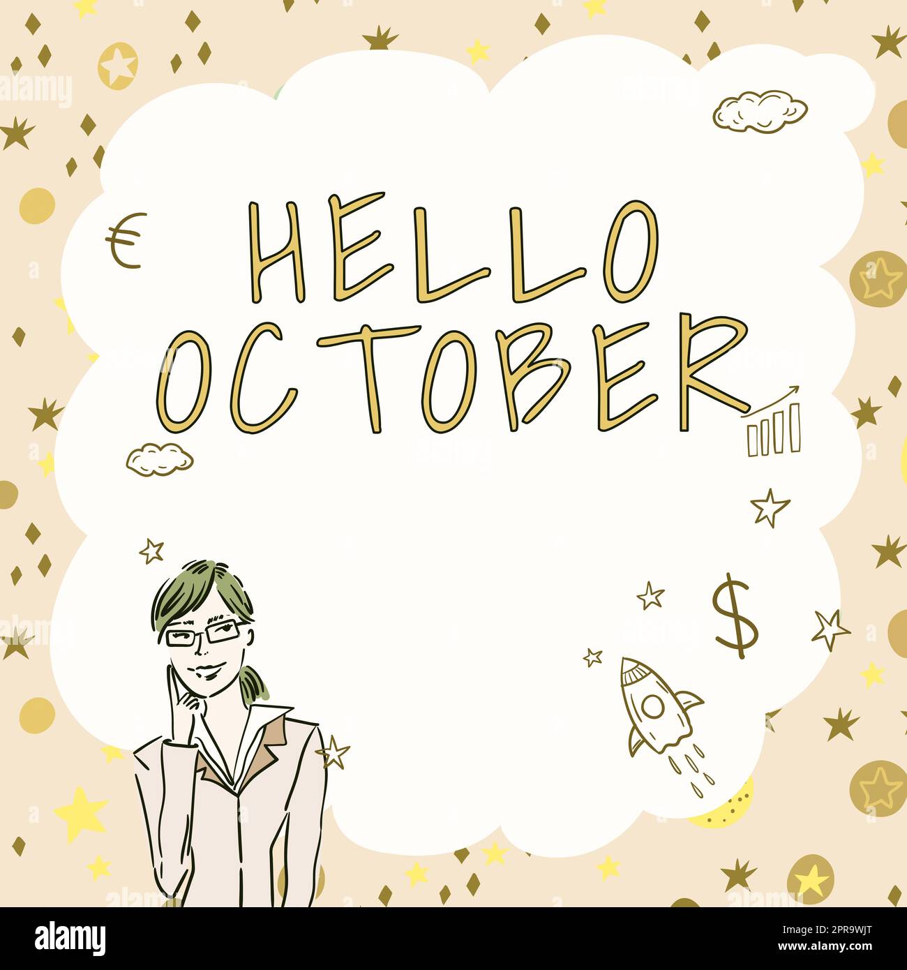 Sign displaying Hello October, Business showcase Last Quarter Tenth ...