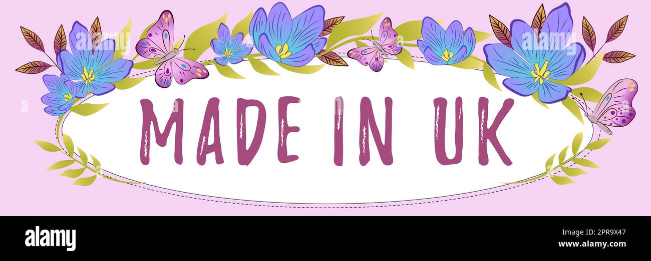 Text showing inspiration Made In Uk, Word for Something manufactured in ...