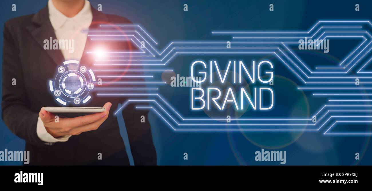 Text showing inspiration Giving Brand. Word Written on The process of ...