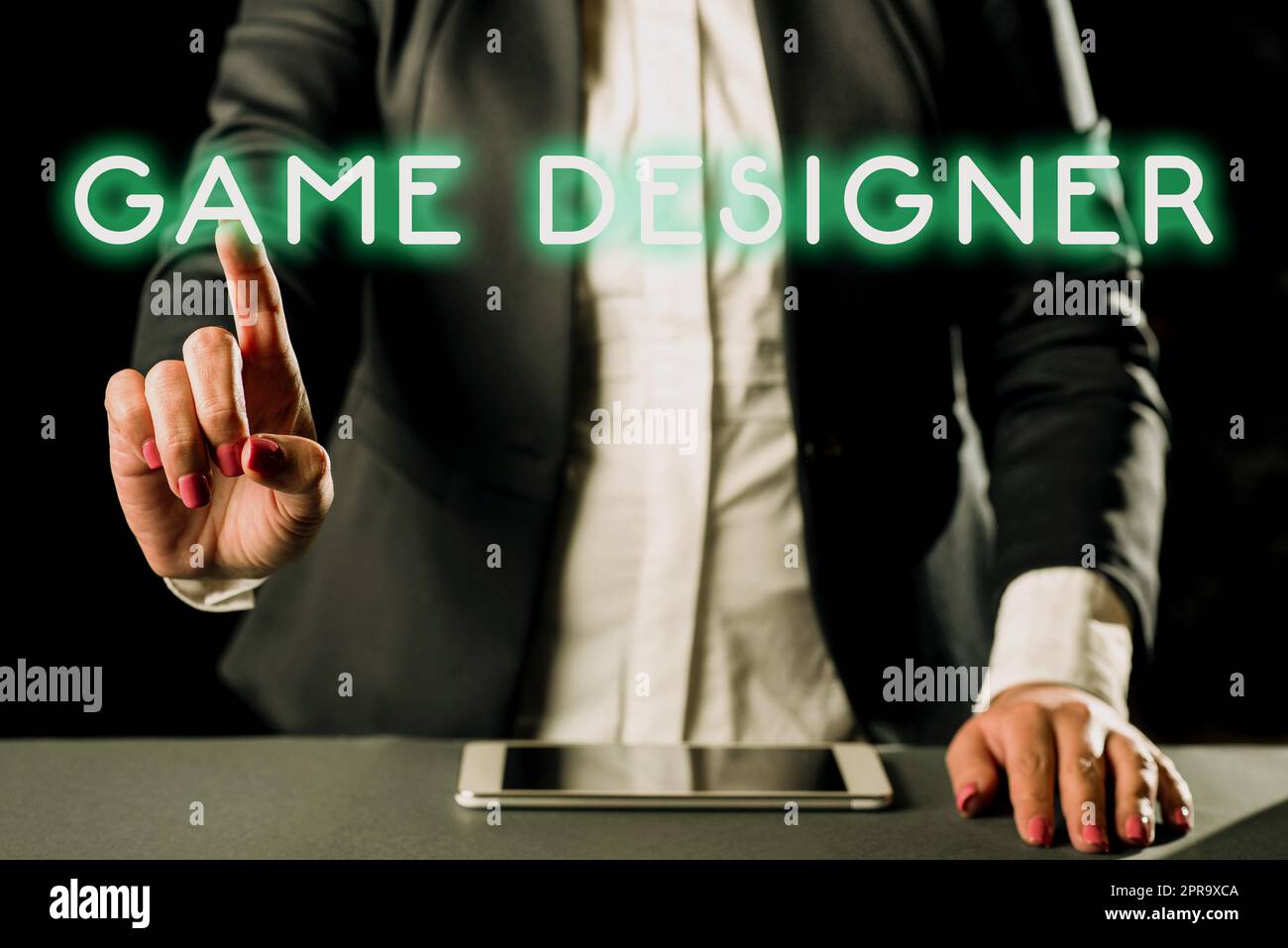Text sign showing Game Designer. Word for Campaigner Pixel Scripting Programmers Consoles 3D ...