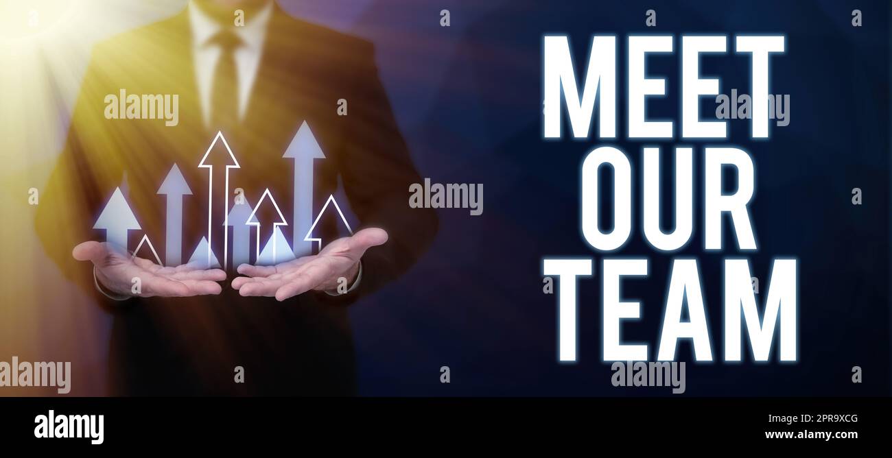 Text sign showing Meet Our Team. Business overview Presentation of a ...