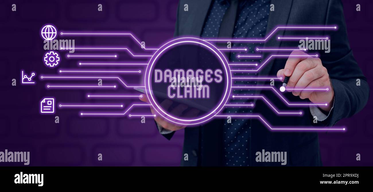 Hand writing sign Damages Claim. Business showcase Demand Compensation ...