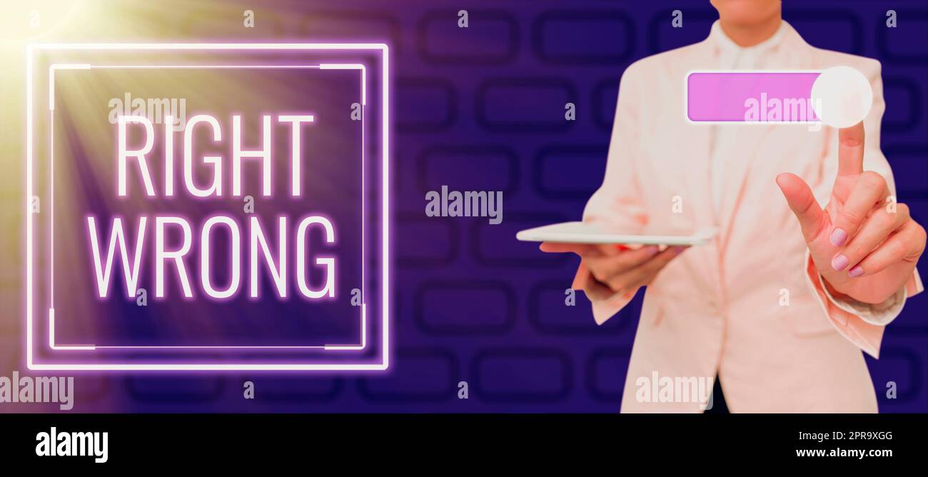 Text showing inspiration Right Wrong. Business idea choose between two ...