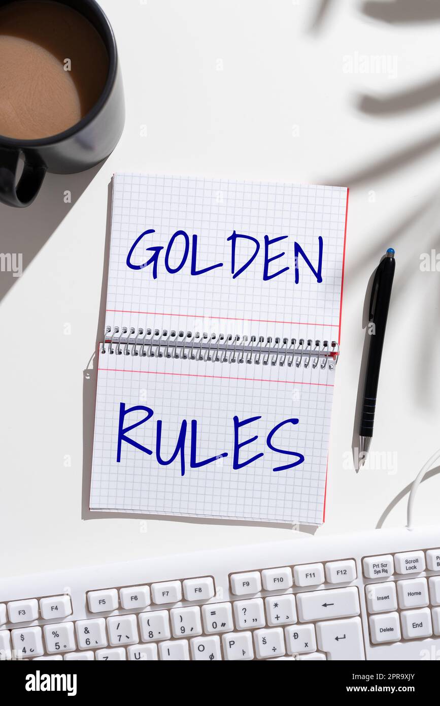 Conceptual caption Golden Rules. Business idea Basic principle that should be followed Important ...