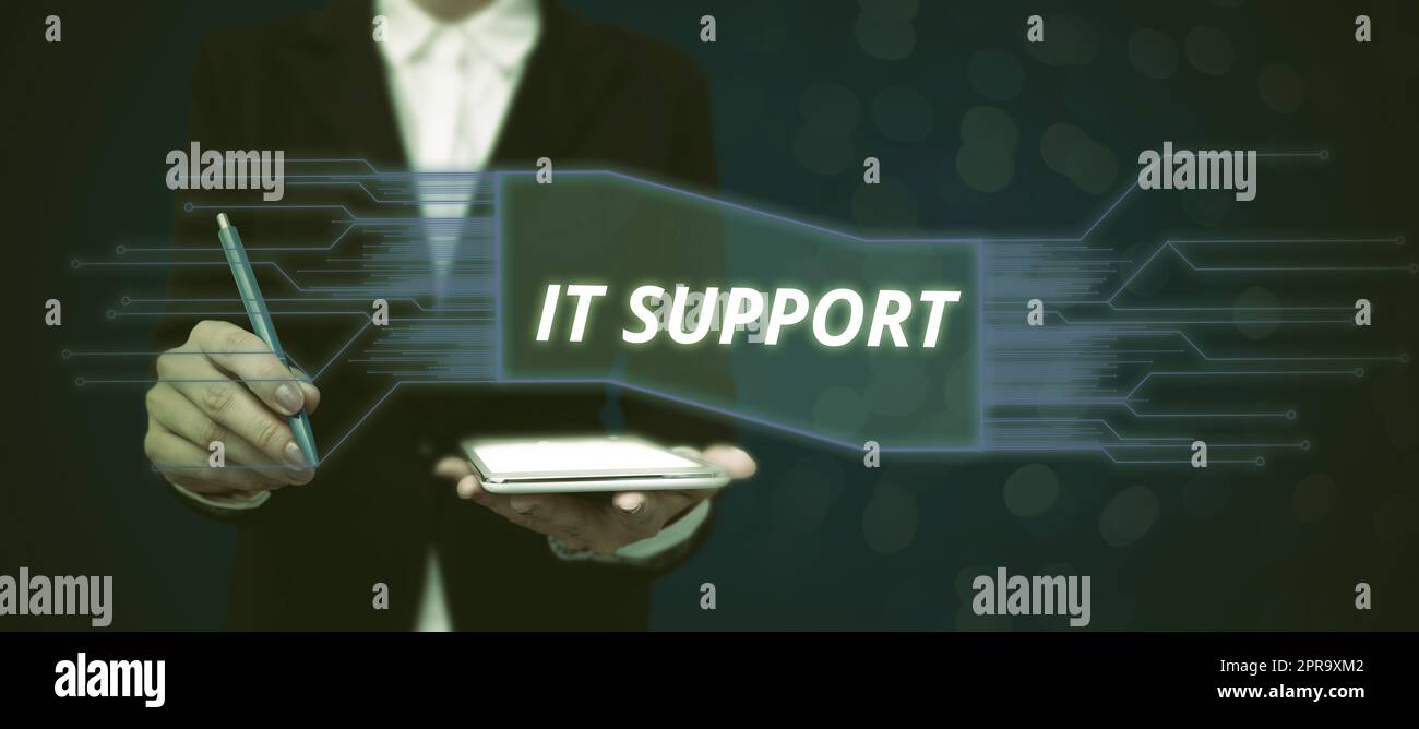 Writing displaying text It Support. Concept meaning Lending help about ...